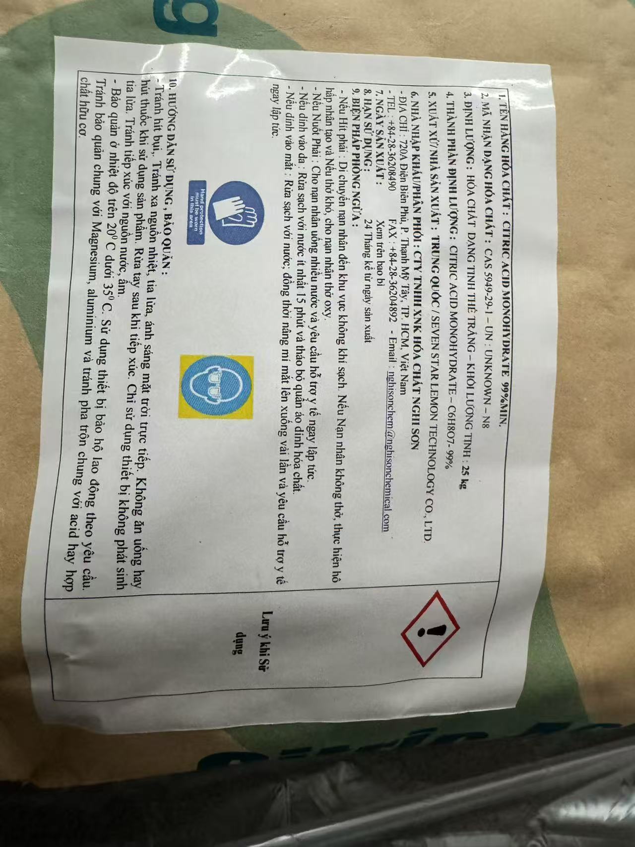 Citric Acid Monohydrate 99%Min.(C6H8O7.H2O)